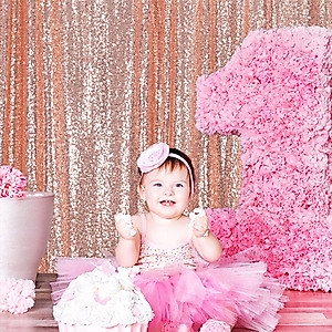 Sequin Backdrop Curtain Eternal Beauty Glitter Sequin Background for Wedding Party Decor (W6 x H6FT,Rose Gold)