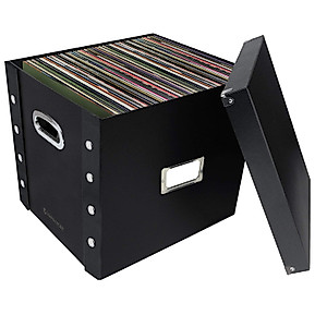Vinyl Record Storage Box - 12" - 1 Pack- Crate Holds up to 75 Vinyl Albums - Black