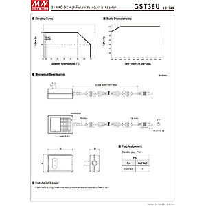 MEAN WELL MW GST36U12-P1J 12V 3A AC/DC High Reliability Industrial Adaptor