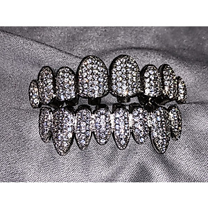 Shop-iGold 14k White Joker Gold Grillz for Mouth Top Bottom Hip Hop Teeth Grills for Teeth Mouth Grillz for Mouth Top Bottom Hip Hop 8 Teeth Grills for Teeth Mouth Set (Top & Bottom Set)