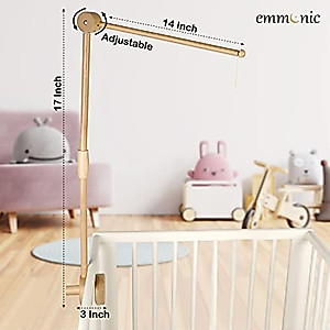 Adjustable Wooden Crib Mobile Arm - 31 inch Baby Mobile Hanger - Made of Beechwood + Strong Silicone Gasket for Secure Crib Attachment - EmmnNic