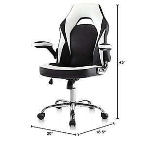Office Chair, Ergonomic Desk Chair Flip-up Padded Armrests Gaming Chair PU Leather Computer Chair Executive Swivel Task Chair for Working Studying (White, Flip-up armrest)