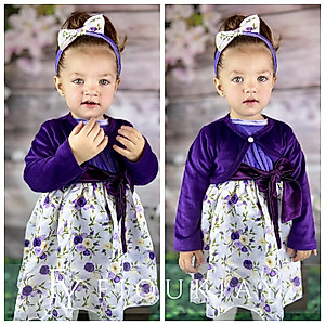 fioukiay 3-6 Months Baby Girls Dress and Velvet Cardigan Sets Infant Girls Casual Floral Print Fall Dresses Winter with Headband