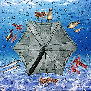 Automatic Fishing Trap Net Nylon Foldable Fishing Bait Trap Fishing Gear for Crab Minnow Shrimp(6 Hole)