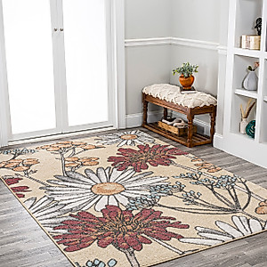 JONATHAN Y CTP203A-4 Dizi Modern Botanical Wildflower Indoor Area -Rug, Contemporary, Floral, Tropical Easy -Cleaning,Bedroom,Kitchen,Living Room,Non Shedding, Yellow/Ivory/Red, 4 X 6