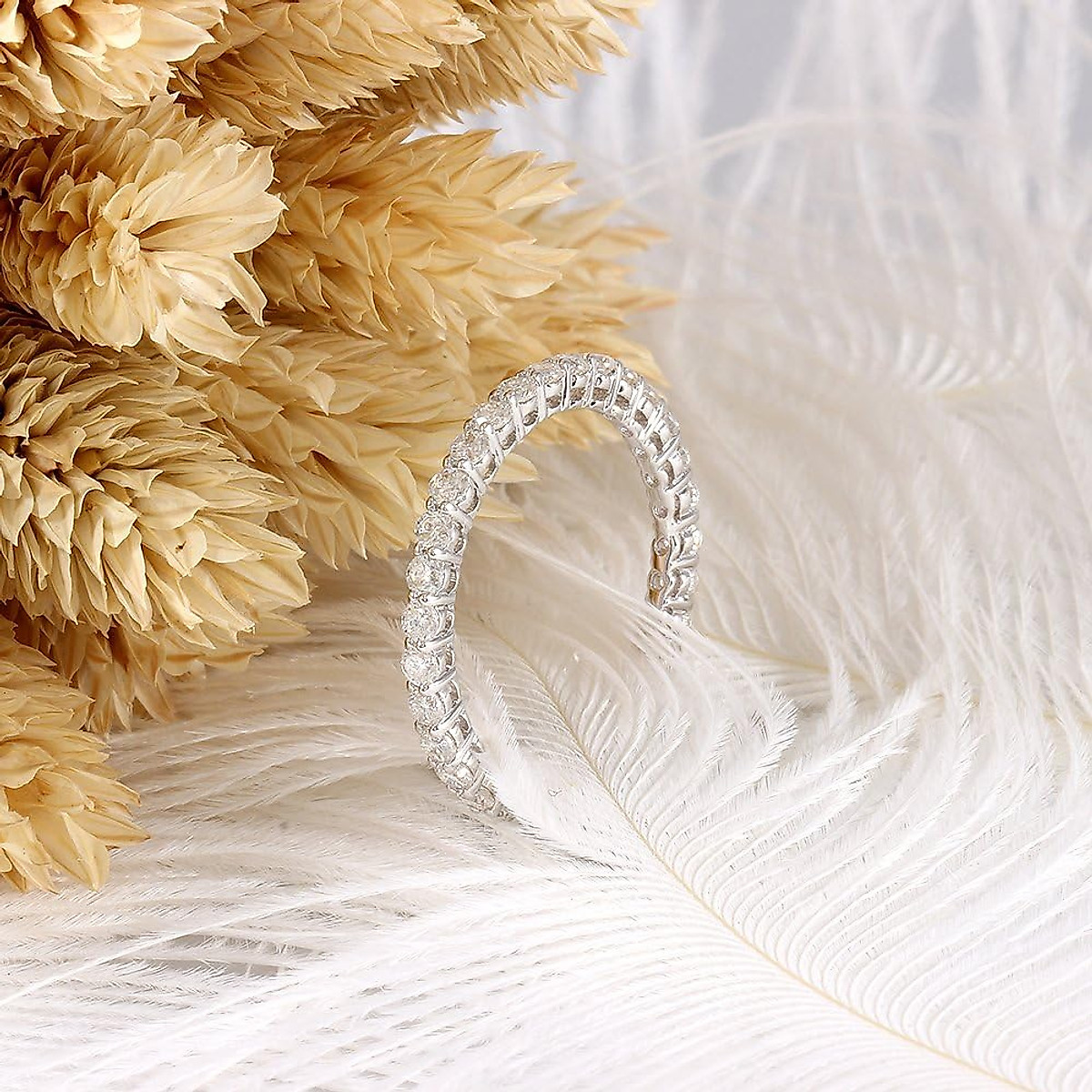 DovEggs Solid 10K White Gold 1.6CTW 2.5mm G-H Color Moissanite Full Eternity Engagement Rings Wedding Ring Anniversary Band for Women Promise Ring for Her（6.5）