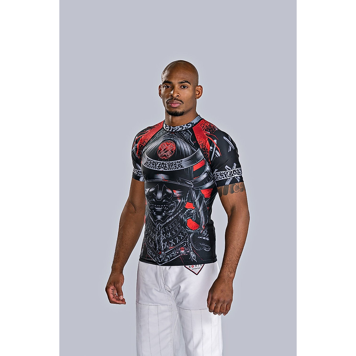 Ronin Samurai Blackout Ghost Rash Guard base layer Compression Shirt for Bjj MMA Grappling (Med)