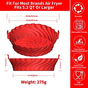 2Pcs Air Fryer Silicone Pot - 8.5 Inch Air Fryer Silicone Liners Round Food Safe Non Stick Air Fryer Basket Oven Accessories,Reusable Replacement of Flammable Parchment Liner Paper Fits 5QT Air Fryer