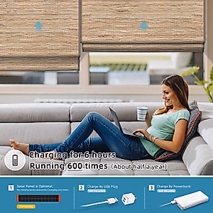 SmartWings Motorized Natural Woven Wood Blinds for Windows, Electric Auto Roman Shades with Remote for Sliding Doors, Compatitable with Alexa/Homekit/Google Home, Customized, Jute Linen-005