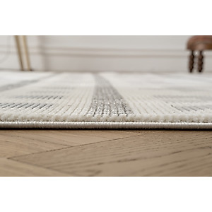 Revival Rugs Comb 8'x10’ Washable Area Rug for Living Room Bedroom - 100% Recycled Oeko-TEX Certified, Medium Pile, Beige, Cream, Gray