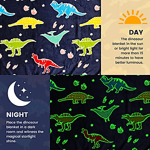 Dino Blanket,Glow in The Dark Dinosaur Blanket with Bag for Boys Kids Girls Child Teen Cute Soft Dinosaur Gifts Toys for Birthday Christmas Halloween Present Dinosaur Room Decor Blanket 50"x60"