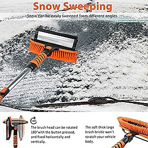 ATDIAG 41" Snow Brush and Ice Scraper for Car Windshield,270° Pivoting Brush Head with Squeegee,Telescoping Ice Scraper, Foam Grip,3 in 1 Extendable Snow Scraper and Brush for Car Trucks SUV, Orange