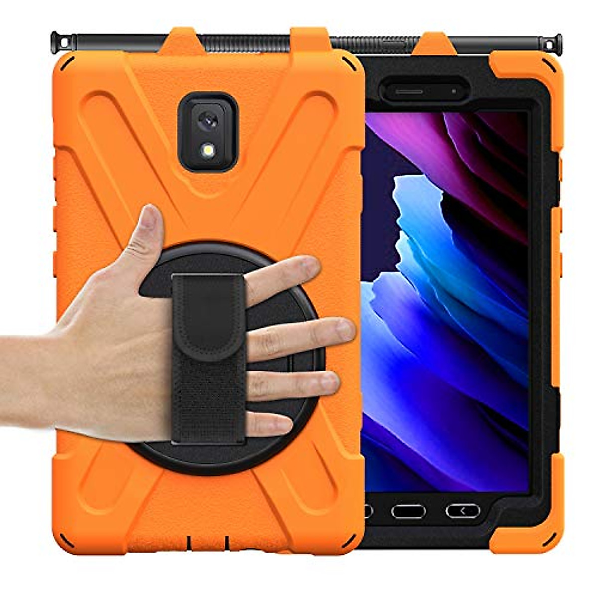 Case for Samsung Galaxy Tab Active 3 8" T570 T575 T577, Heavy Duty Shockproof Rugged 3 Layer Kids Durable Case with 360 Swivel Kickstand, Shoulder Strap & Hand Strap