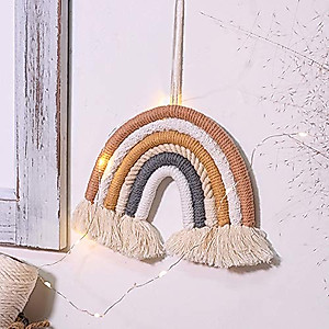 Abnilxt Rainbow Wall Hanging,Woven Rainbow Wall Hanging, Rainbow Wall Art,Bohemian Wall Hanging,Handmade Macrame Rainbow Wall Decor for Nursery and Home Decor (Brown,6x7x0.39in)