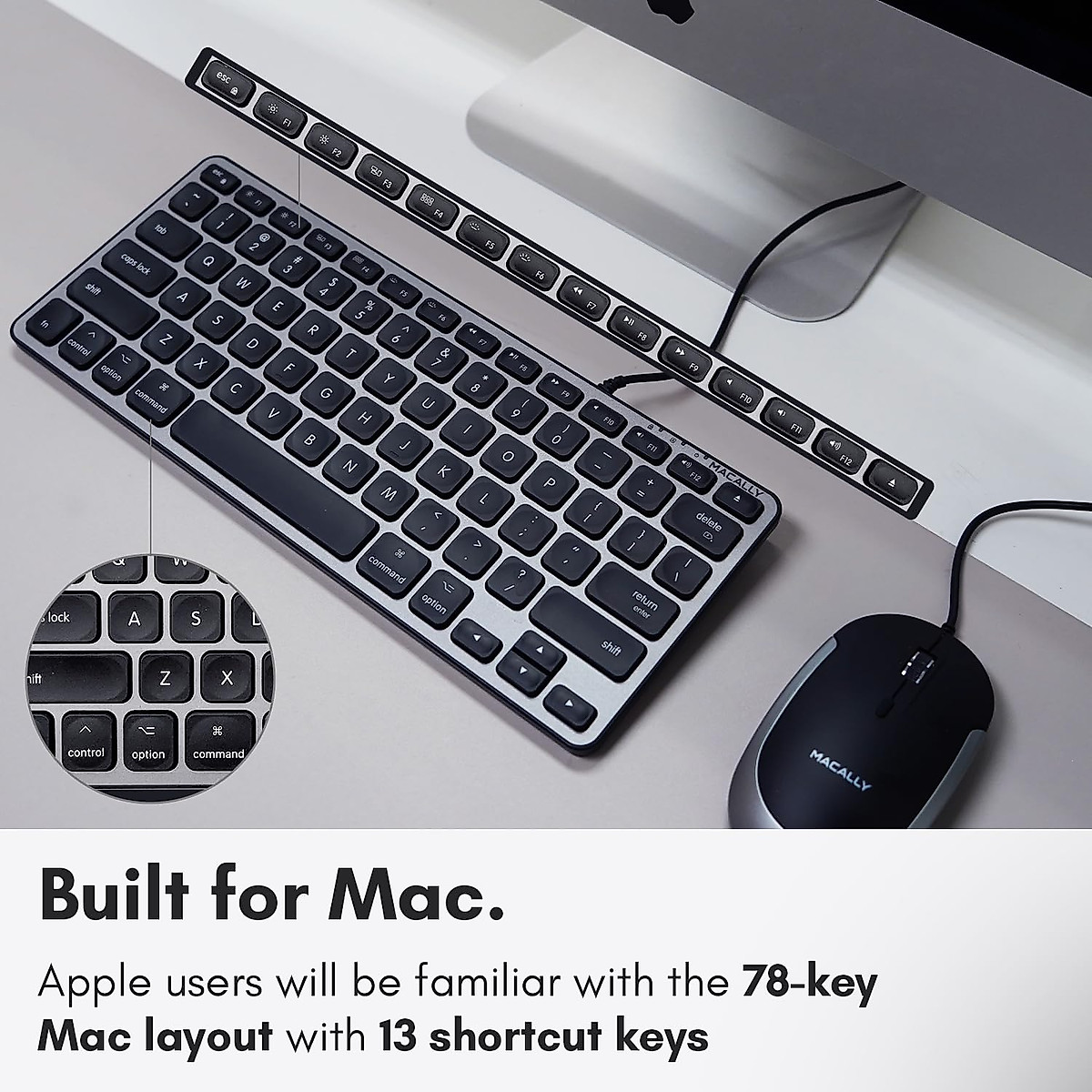Macally Backlit Wired Keyboard for Mac | Compatible Apple Keyboard (Small and Compact) Comfortable All Day Typing USB Keyboard for MacBook Pro/Air, iMac, Mac Mini/Pro (Space Grey)