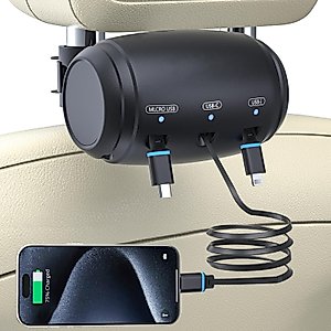 MAGJIEYX for Multi Retractable Car Charging Station Box, 3 in 1 Headrest Fast Power Charging Dock Cord USB Type C Fits iPhone15 14/iPad/Android/Samsung|Uber Lyft Backseat Passengers Share Rid