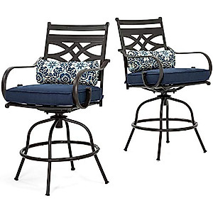Hanover 5-Piece High Navy Blue Montclair Weather Outdoor Counter-Height Patio Dining Set, 4 Cushioned Swivel Chairs and 33" Square Stamped Rectangle Table