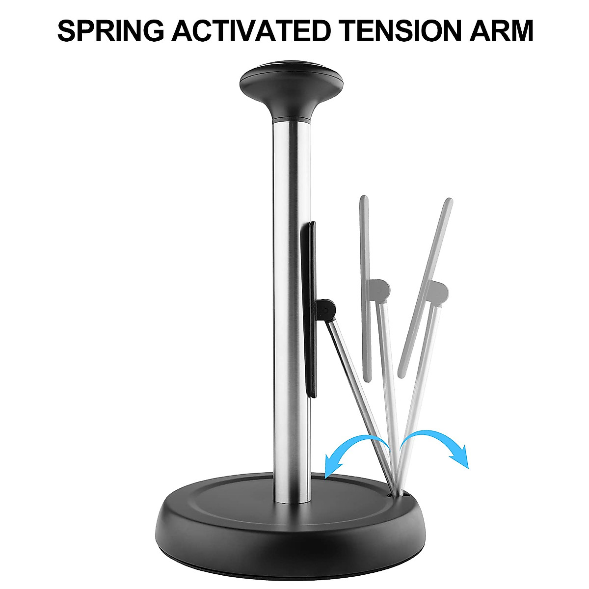 Black Paper Towel Holder Countertop,Heavier Base(2.65 LBS) Stainless Steel Kitchen Paper Towel Holder Stand,Easy One Hand Tearing Paper Towel Dispenser Fit Most Size Paper Roll,V2(Black)