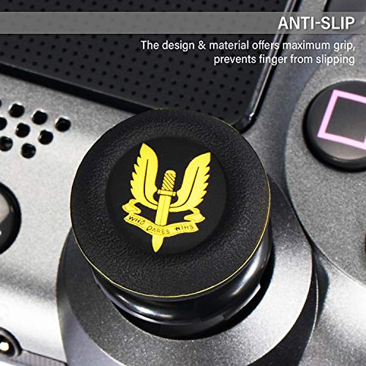 Playrealm FPS Thumbstick Extender & Printing Rubber Silicone Grip Cover 2 Sets for PS5 Dualsenese & PS4 Controller (SAS Who Dares Wins)