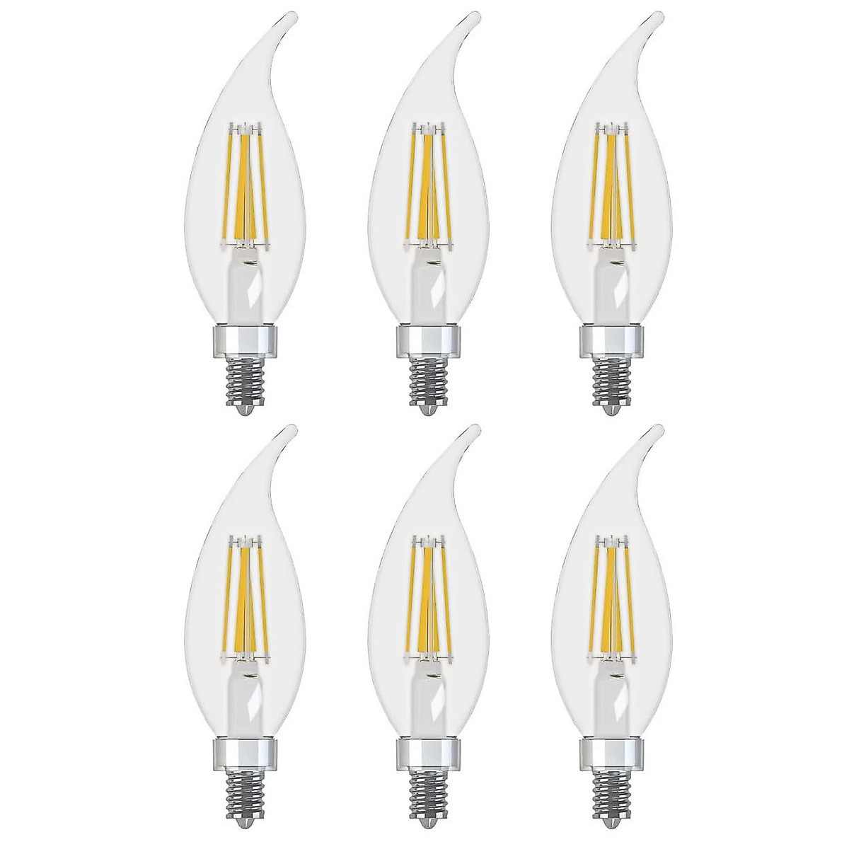 GE (6 Bulbs) Refresh LED Energetic Daylight LED CAC Lightbulb, Candelabra Base, 60 watt Equivalent, Dimmable, Clear Finish, HD Light, LED Decorative, Bent tip Chandelier Light Bulb, 500 lumens