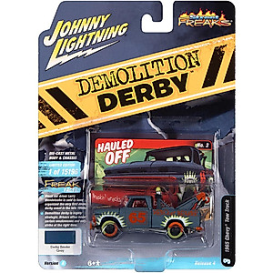 Johnny Lightning 1965 Chevrolet Tow Truck #65 Derby Smoke Gray with Graphics Demolition Derby Street Freaks Series Limited Edition to 15196 pieces Worldwide 1/64 Diecast Model Car
