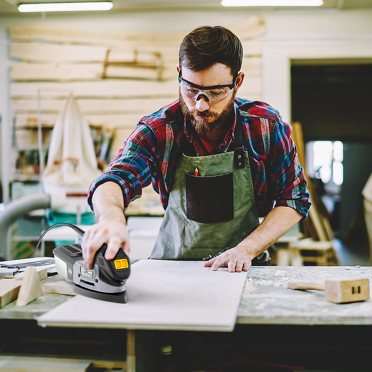 JELLAS Electric Detail Sander, 220W Compact Sander Machine for Wood, 13,000 RPM Sanders with Dust Collection, 16PCS Sandpapers, Finger Sanding Attachment and Sanding Pad Included, MS220T