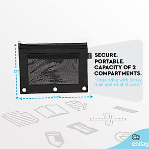 Enday Large Pencil Pouch for 3 Ring Binder Black, Mesh Zipper Pencil Case, Pen Bag/Pen Case, Small Cosmetic bag, Storage Container, Also Available in Pink, Purple, Green, Blue, Red, Grey, 1 Pc