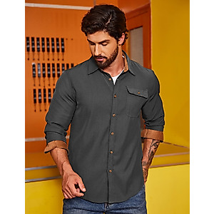 COOFANDY Men's Shirt Jacket Lightweight Flannel Plaid Shirt Long Sleeve Button Shirts Dark Grey