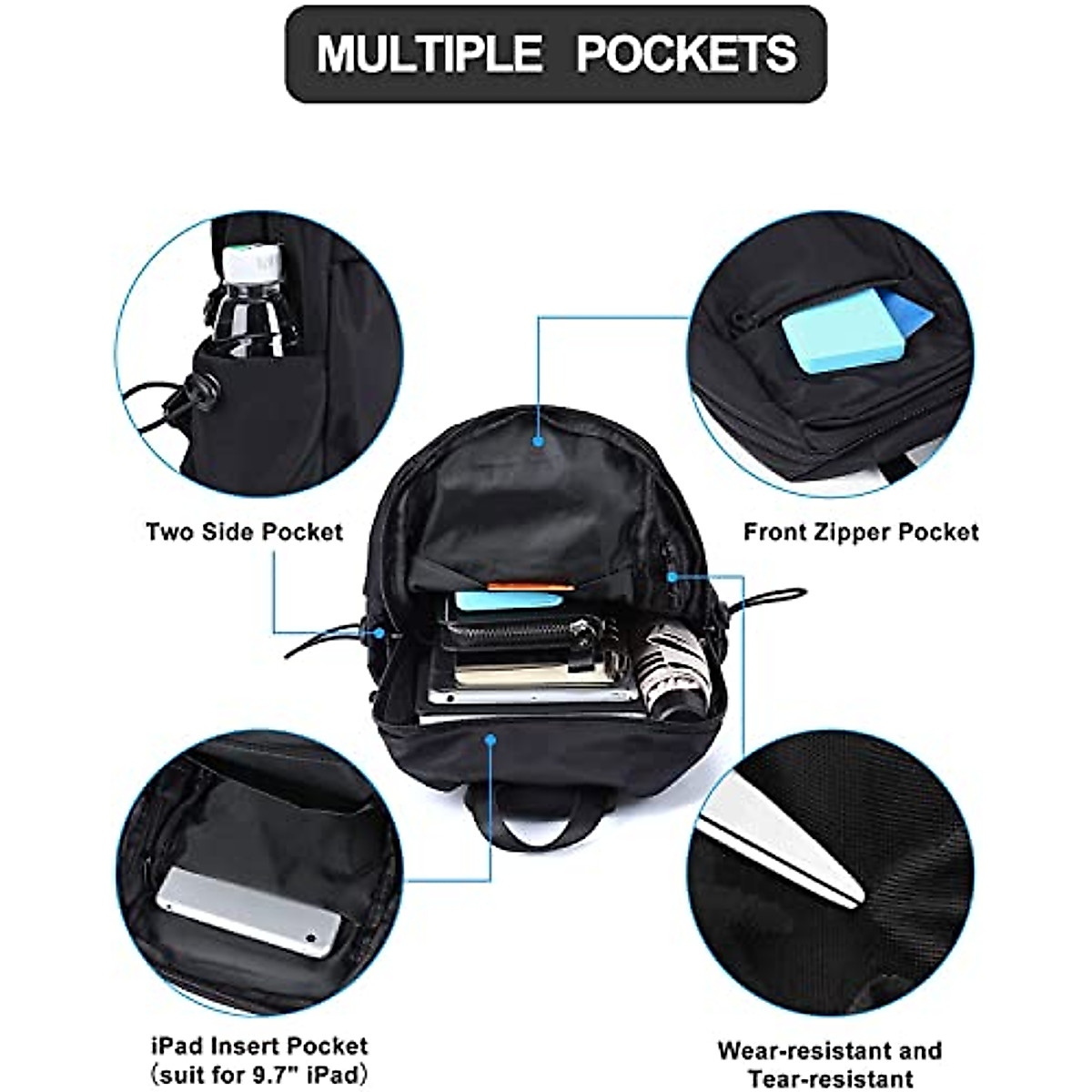 Sling Bag Crossbody Backpack Shoulder Bag for Men Women, Black Hiking Daypack Multipurpose Anti-Theft Cross Body Chest Bags, Small Lightweight One Strap Backpack for Walking Biking Travel Cycling