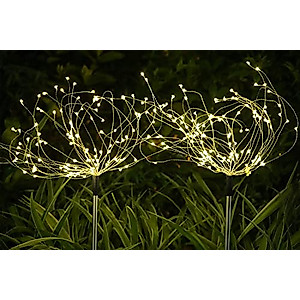 Anordsem Solar Garden Lights Solar Firework Lights Solar Powered String Light with 2 Lighting Modes Twinkling and Steady-ON for Garden, Patio, Yard, Flowerbed, Parties (Warm White)