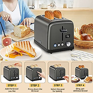 SEEDEEM Toaster 2 Slice, Stainless Steel Bread Toaster with LCD Display, 7 Bread Shade Settings, 1.5'' Variable Extra Wide Slots Bagel Toaster with 4 Functions, Removable Crumb Tray, 900W, Dark Metallic …