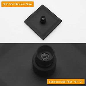 BESy 6 Inch Rain Shower Head, 6" Square Rainfall & High Pressure Stainless Steel Bath Showerhead, 1/16" Ultra Thin, Waterfall Full Body Coverage with Silicone Nozzle, Matte Black Finish