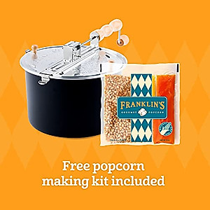Franklin's Original Whirley Pop Stovetop Popcorn Machine Popper. Delicious & Healthy Movie Theater Popcorn Maker. FREE Organic Popcorn Kit. Makes Popcorn Just Like the Movies.