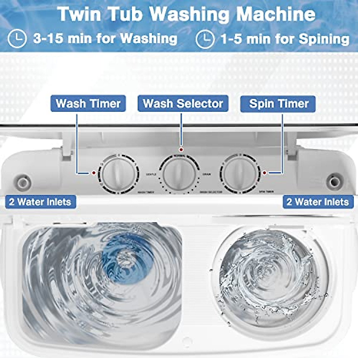 INTERGREAT Portable Washing Machine Mini 17.6 Lbs Compact Washer Machine and Dryer Combo, Small Twin Tub Washer with Spin Cycle for Camping, Laundry, Apartments, Dorms, College Rooms, Rv’s (Grey)