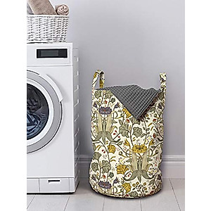 Ambesonne Floral Laundry Bag, Repetitive Detailed Sketch Flowers Wild Botanic Plants Pattern, Hamper Basket with Handles Drawstring Closure for Laundromats, 13" x 19", Pale Earth Yellow Ecru