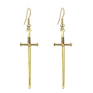 Gothic Vintage Silver Sword Cross Dangle Hook Earrings Retro Punk Knife Earrings Jewelry for Women(antique gold)