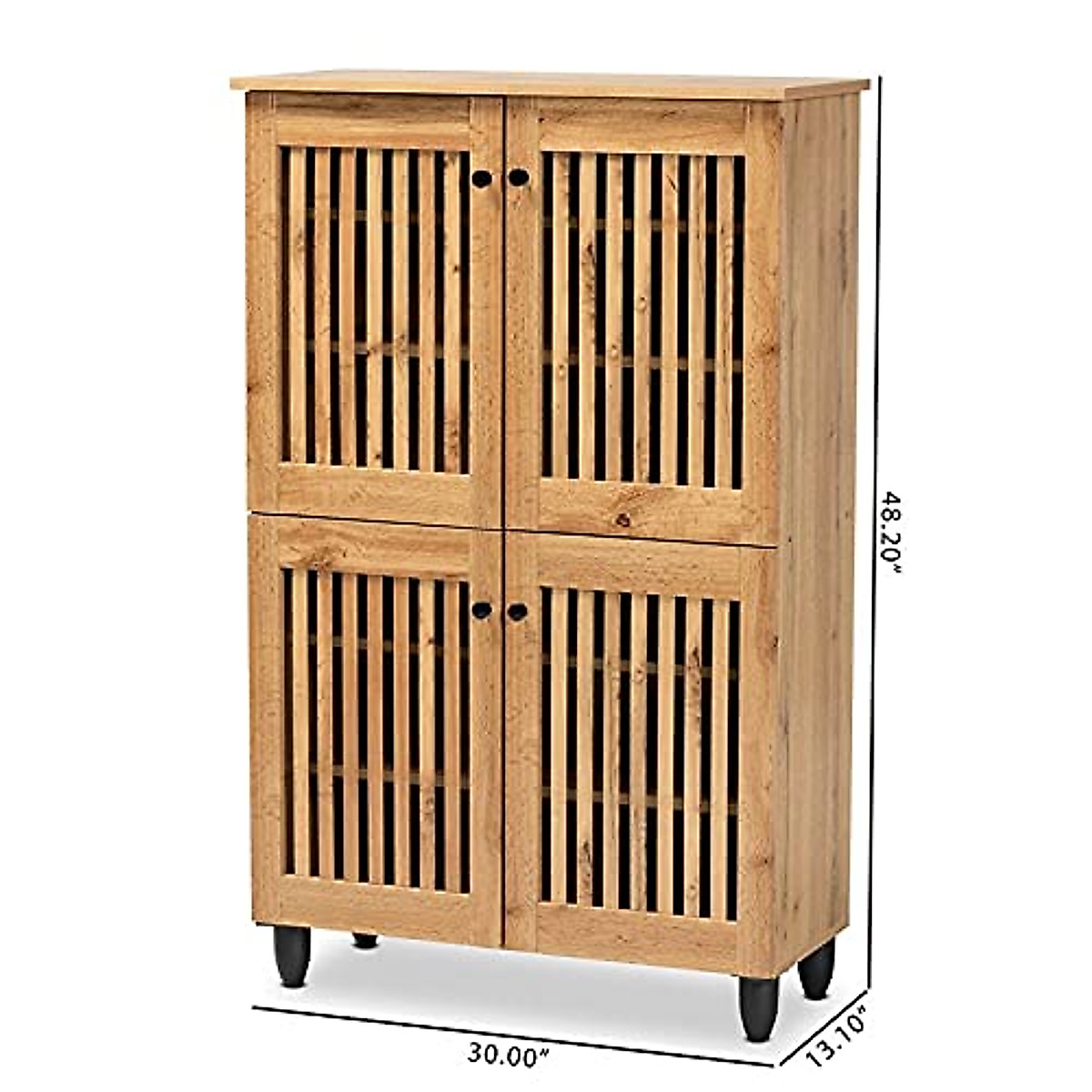 BOWERY HILL Modern Oak Brown Finished Wood 4-Door Shoe Storage Cabinet