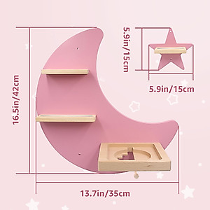 for Toniebox Starter Tonie Shelf Wall Mounted Set of 4 (Moon and 3 Stars),Tonies Figures Tonies Storage,Magnetic Wooden Floating Shelves Compatible with Tonie box Player Character for Children Room