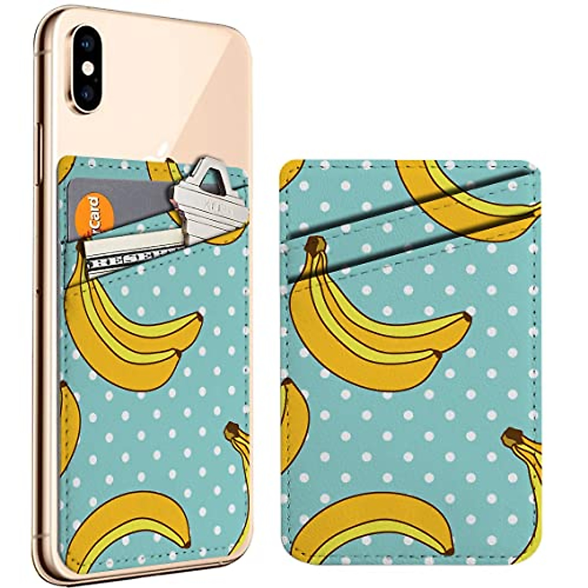 Diascia Pack of 2 - Cellphone Stick on Leather Cardholder ( Sweet Bananas Polka Dots Pattern Pattern ) ID Credit Card Pouch Wallet Pocket Sleeve