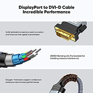 DisplayPort to DVI Cable 6ft, Capshi DVI to DisplayPort Adapter Male to Male,Gold-Plated DVI to DP Cable -Nylon Braided DVI Cables Compatible with Lenovo, Dell, HP, Monitor, and Other Brand