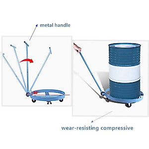 Wefrib 55 Gallon Drum Dolly 1000 Pound Drum Cart Multi Purpos Barrel Dolly Cart with Ajustable Handle Steel Frame Dolly with 4 Swivel Casters Wheel Non Tipping Hand Truck Capacity Dollies(Blue)