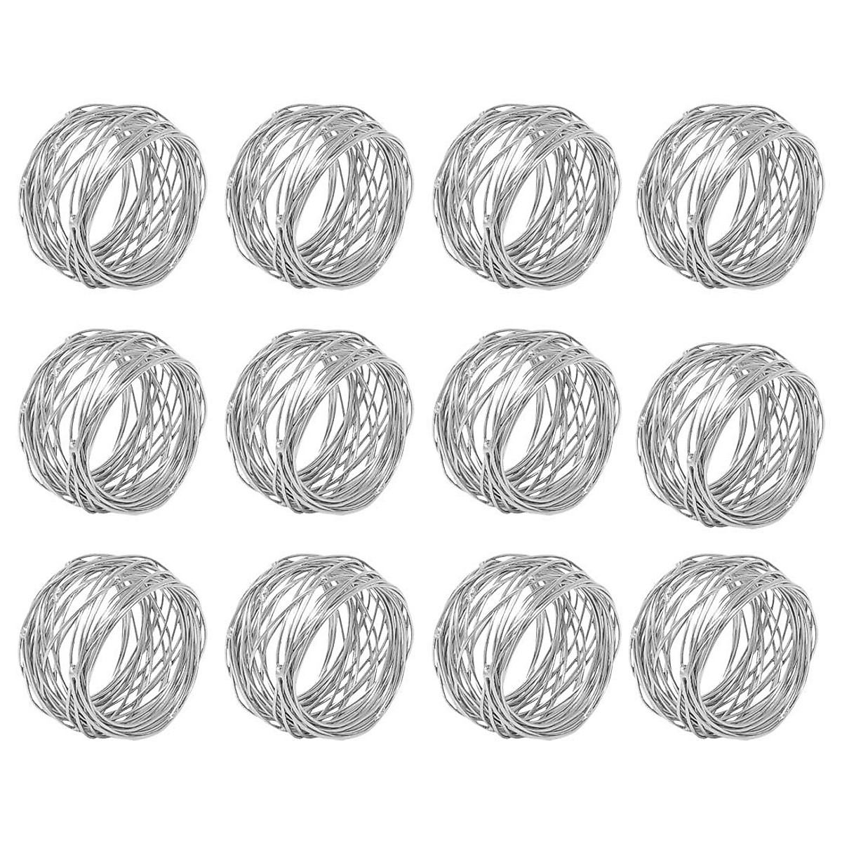 Kaizen Casa Handmade Round Mesh Napkin Rings Holder for Dinning Table Parties Everyday (Silver, 12)