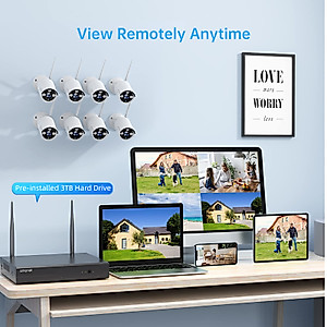 Wireless Security Camera System,SMONET 1080P 8 Channel Home Surveillance DVR Kits with 8pcs 2MP Full HD Cameras 3TB HDD Night Vision Motion Detection Free App for Indoor Outdoor 24/7 Video Recording