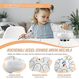 Steel Tongue Drum - 11 Note 6 Inch Tongue Drum Instrument - Hand Pan Drums with Music Book, Steel Handpan Drum Mallets and Carry Bag, C Major for Meditation or Yoga,Gift for Kid or Adults(White)