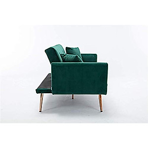 SZLIZCCC 63" Accent Sofa, Mid Century Modern Velvet Fabric Couch， Convertible Futon Sofa Bed ，Recliner Couch Accent Sofa Loveseat Sofa with Gold Metal Feet (Green)