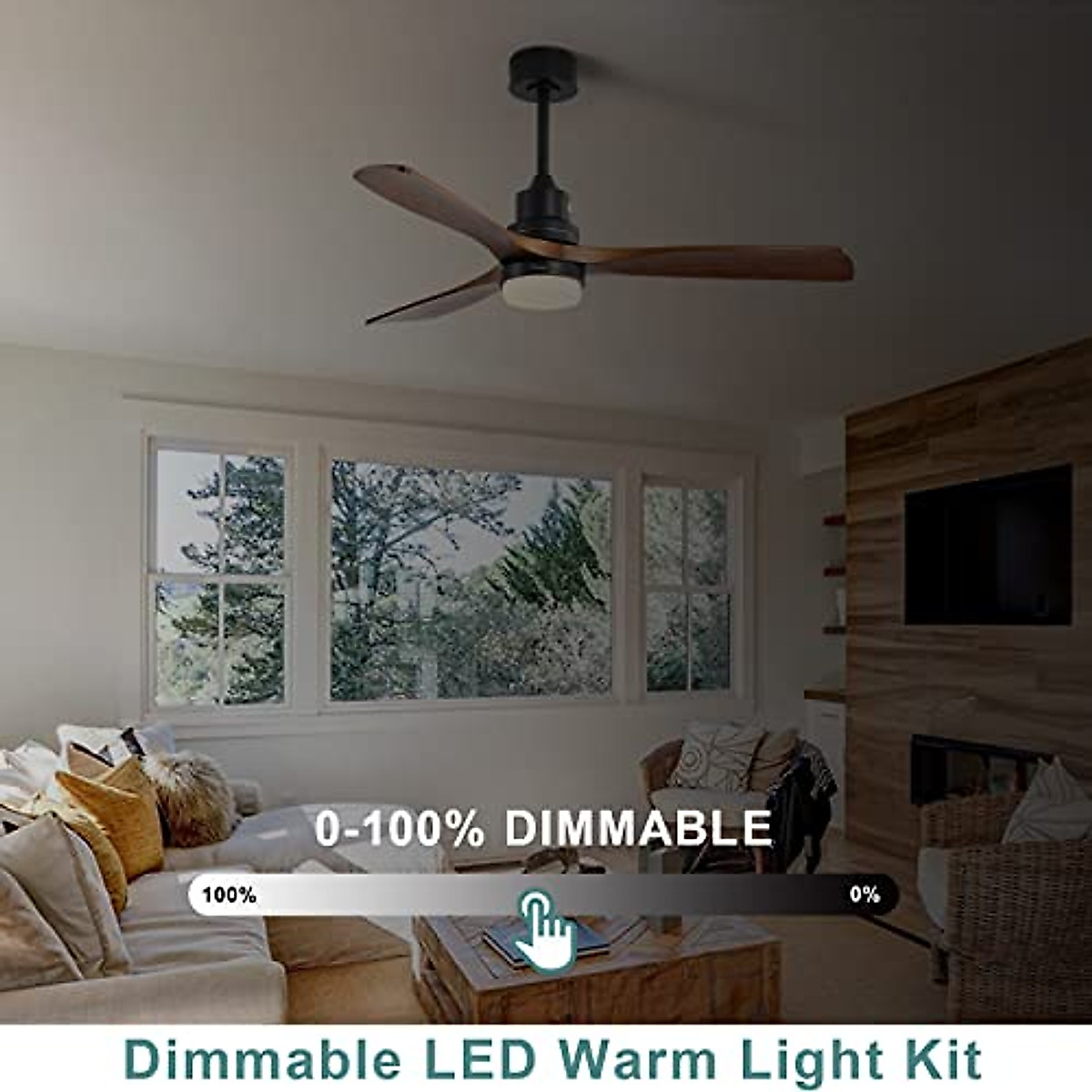 Sofucor 52 Inch Wood Ceiling Fan With Lights Remote Control Dimmable LED Light 3 Walnut Fan Blades Reversible DC Motor Modern Ceiling Fan with 3 Downrods(5 inch/10 inch/24 inch) for Farmhouse/Patios