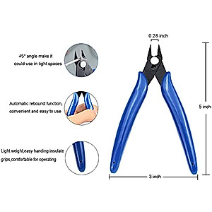 Asande 5Pcs Side Cutters Flush with Spring,Small Wire Cutters for Jewelry Making,Precision Wire Snips,Side Cutting Pliers,Zip Tie Cutter (Blue-5 Inches) Blue-5pcs