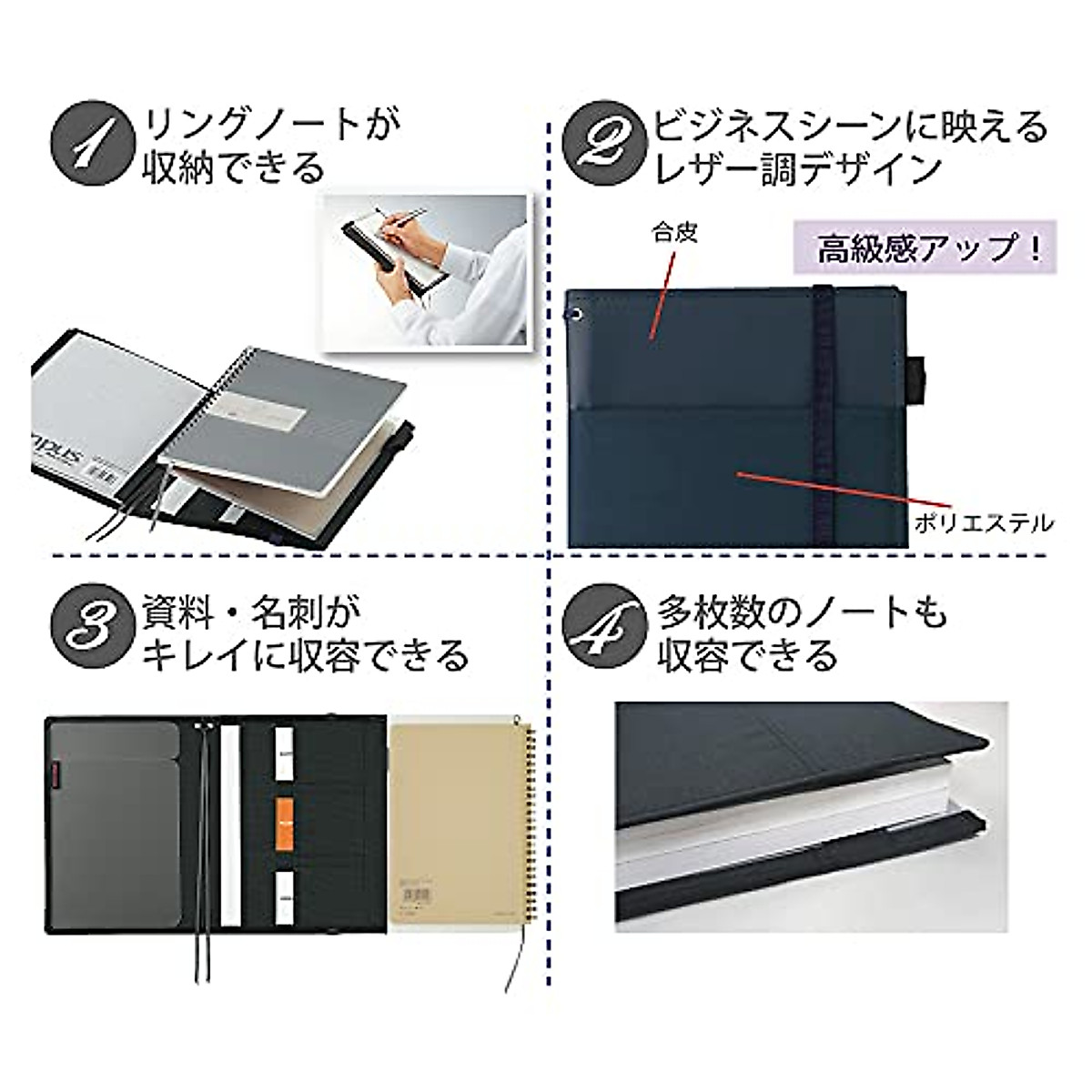 KOKUYO Systemic Synthetic Leather Cover Notebook, with One A5, B 6mm Ruled, 28 Lines, 50 Sheets, Twin Ring Edge Title Notebook, Navy Blue, Japan Import (NO-V685B-DB)