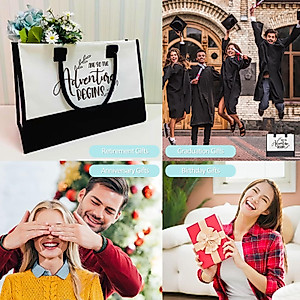 Dadoudou Engagement Gift Canvas Tote Bride Bag,Bridal Shower Gifts for Engagement Wedding Graduation Retirement Gift Beach Bag And So The Adventure Begins Large Tote Bag