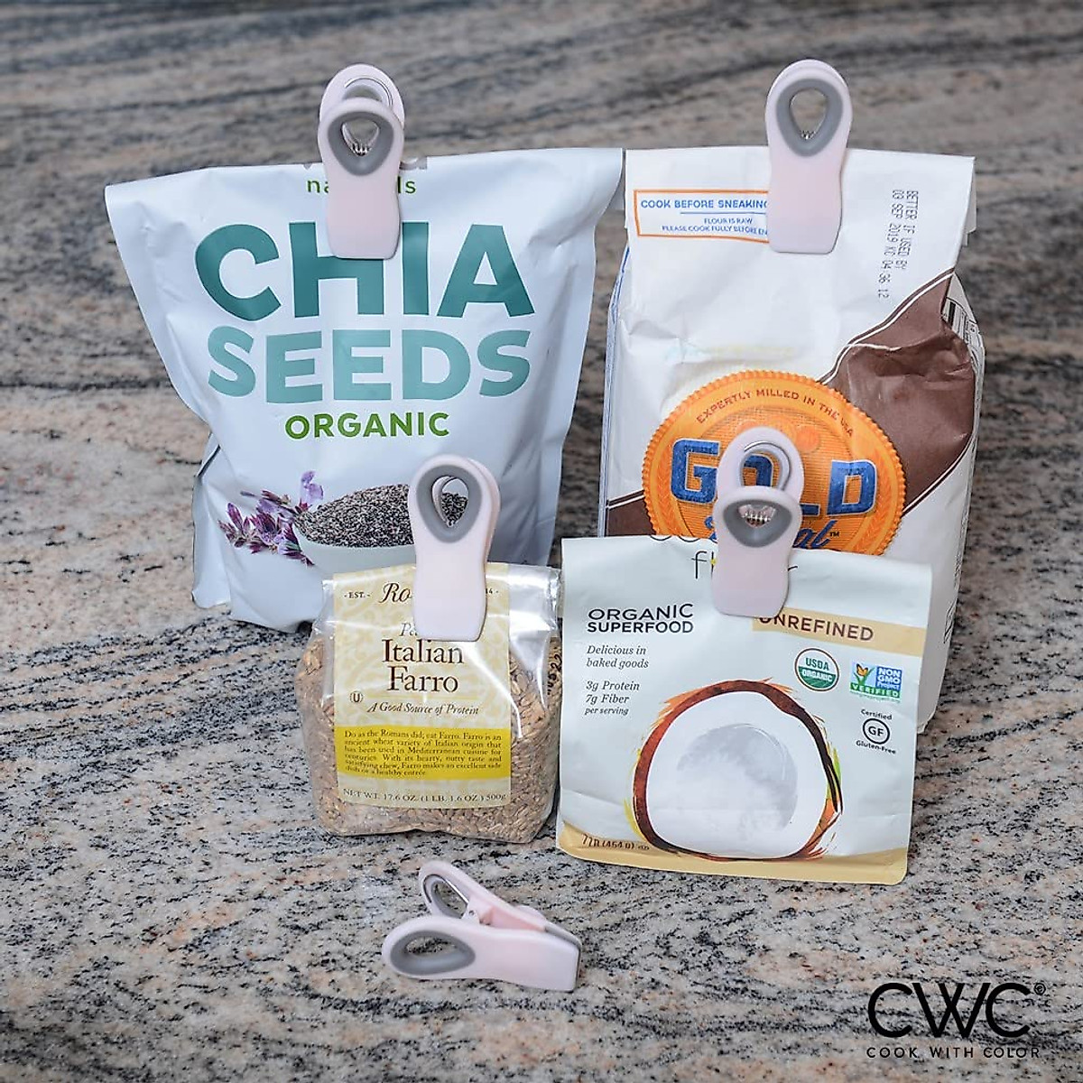 COOK WITH COLOR Bag Clips with Magnet- Food Clips, Chip Clips, Bag Clips for Food Storage with Airtight Seal Grip for Bread Bags, Snack Bags and Food Bags (Pink, Pack of 10)